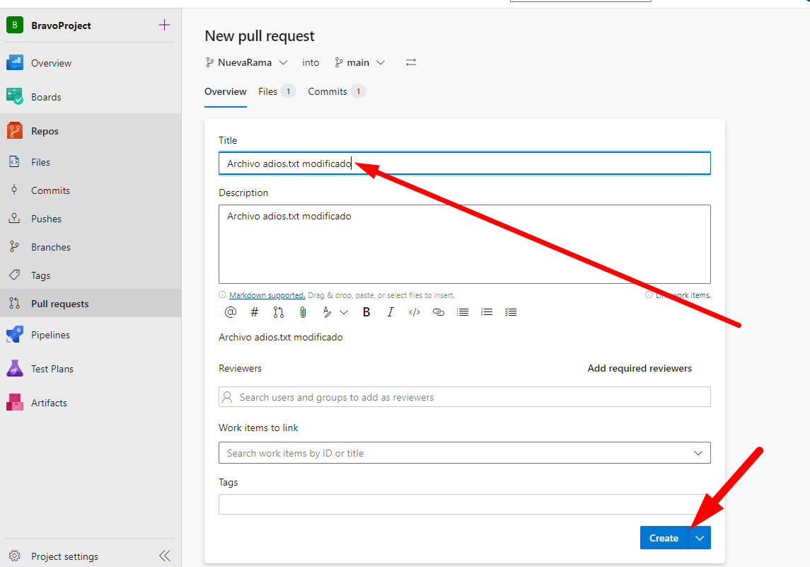 Azure: Azure DevOps hacer PullRequest